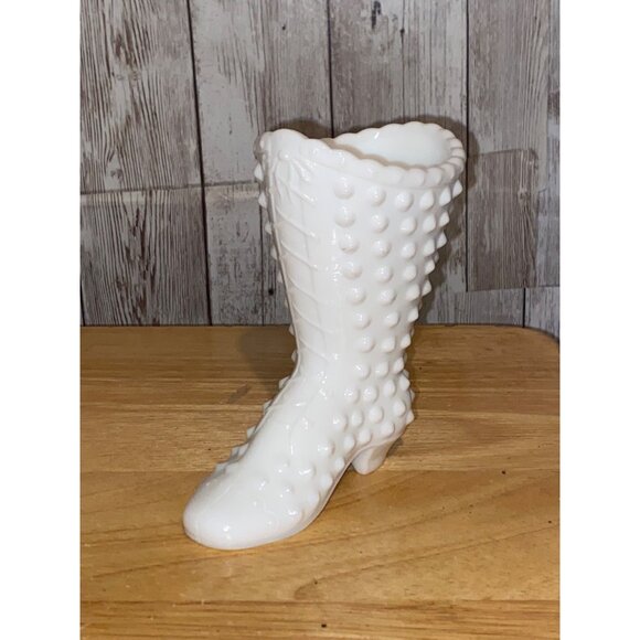 Fenton | Accents | Vintage Fenton Milk Glass Hobnail Boot Shoe White ...